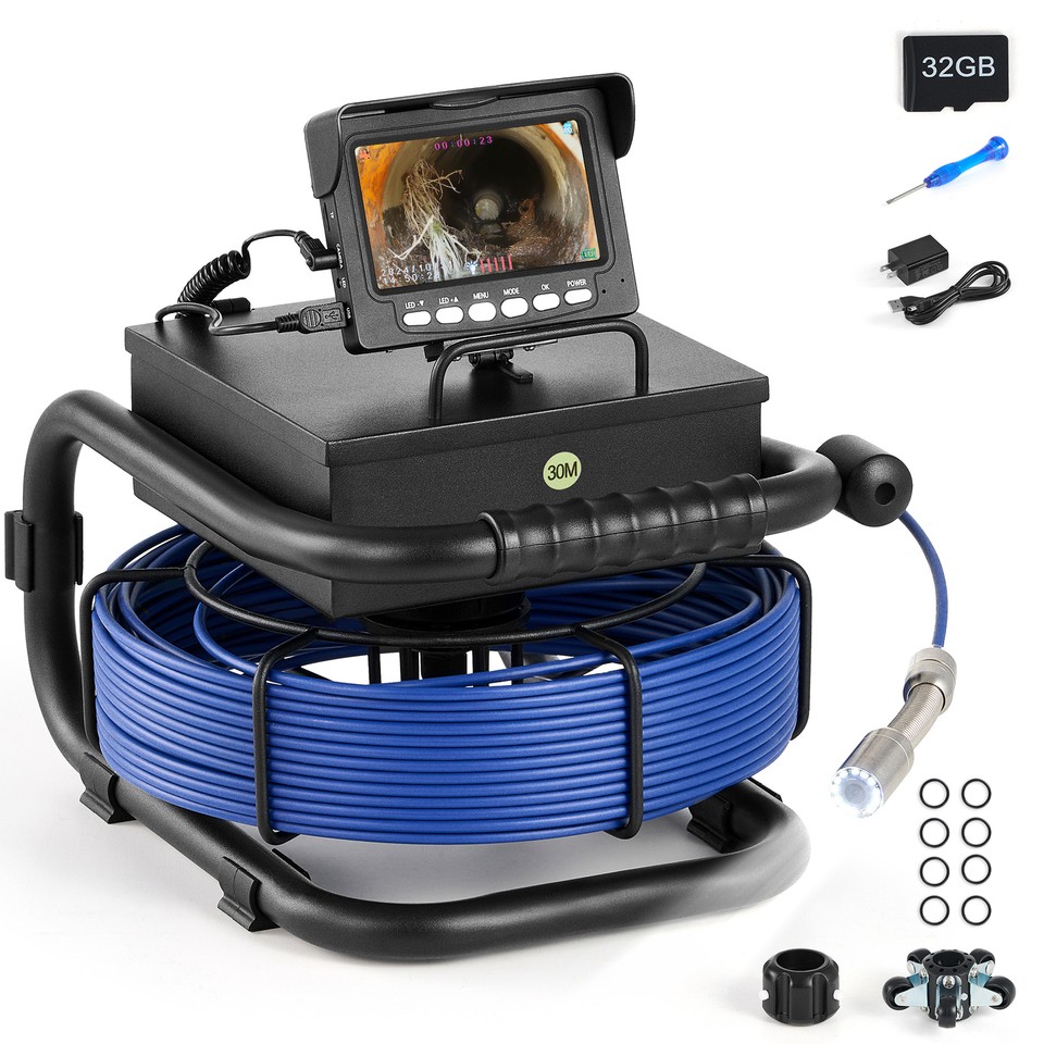 Sewer Camera 4.3 In LCD Monitor 98FT/30M HD Drain Pipe Inspection ...