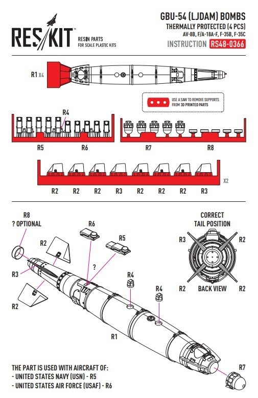 GBU-54 LJDAM bombs thermally protected 4pcs AV,F/A,F ResKit RS48-0366 ...