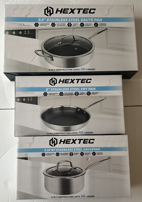 HEXTEC 3-Ply Hybrid Stainless Steel Fry Pan, Sauté Pan, & Saucepan Lot ...