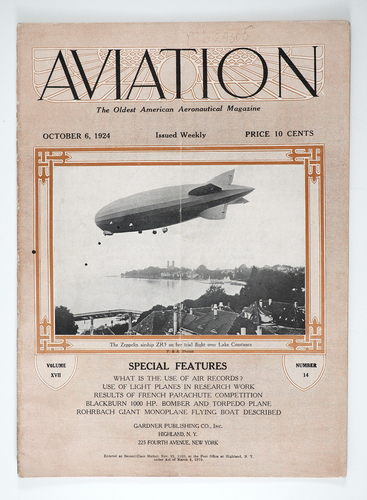 1924 US AVIATION Antique Magazine ZEPPELIN ZR3 Airship DIRIGIBLE on ...