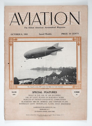 1924 US AVIATION Antique Magazine ZEPPELIN ZR3 Airship DIRIGIBLE on ...