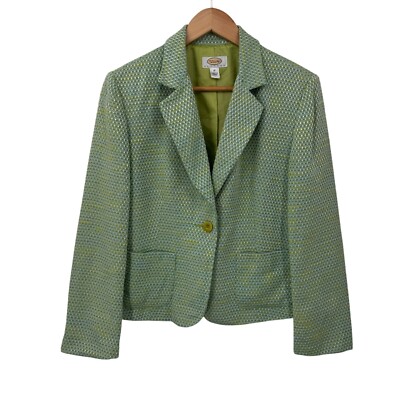 Talbots Spring Blazer Jacket Womens 12 Green Cotton Knit Lined Pockets ...