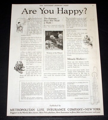 1923 OLD MAGAZINE PRINT AD, METROPOLITAN LIFE INSURANCE COMPANY, ARE ...