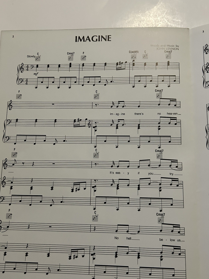 JOHN LENNON IMAGINE SHEET MUSIC 1971 HP PUBLING CORP PIANO VOCAL ...