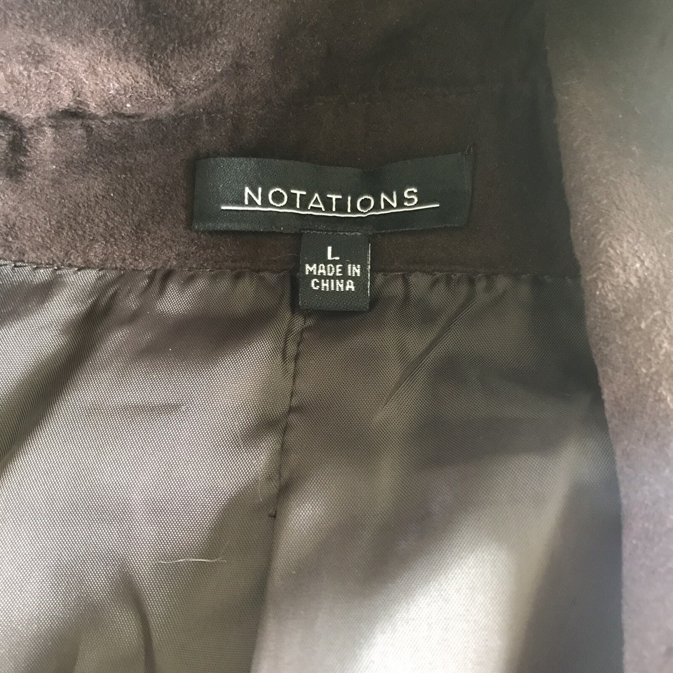 BRAND NEW w/tag Notations SZ L Microfiber Jacket Brown Lined Collar ...