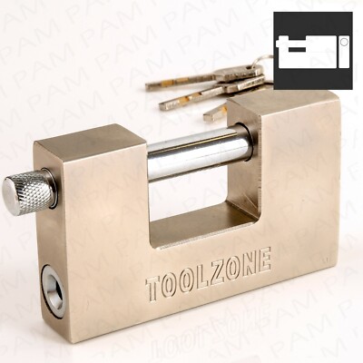 Large HEAVY DUTY Shutter Padlock 100mm Wide High Security Thick Shackle ...