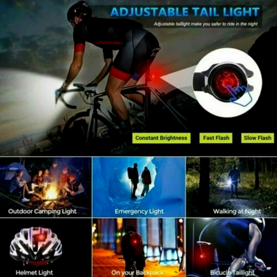 5 Mode USB Rechargeable LED Bike Front Light Headlight Horn Bell + Rear ...