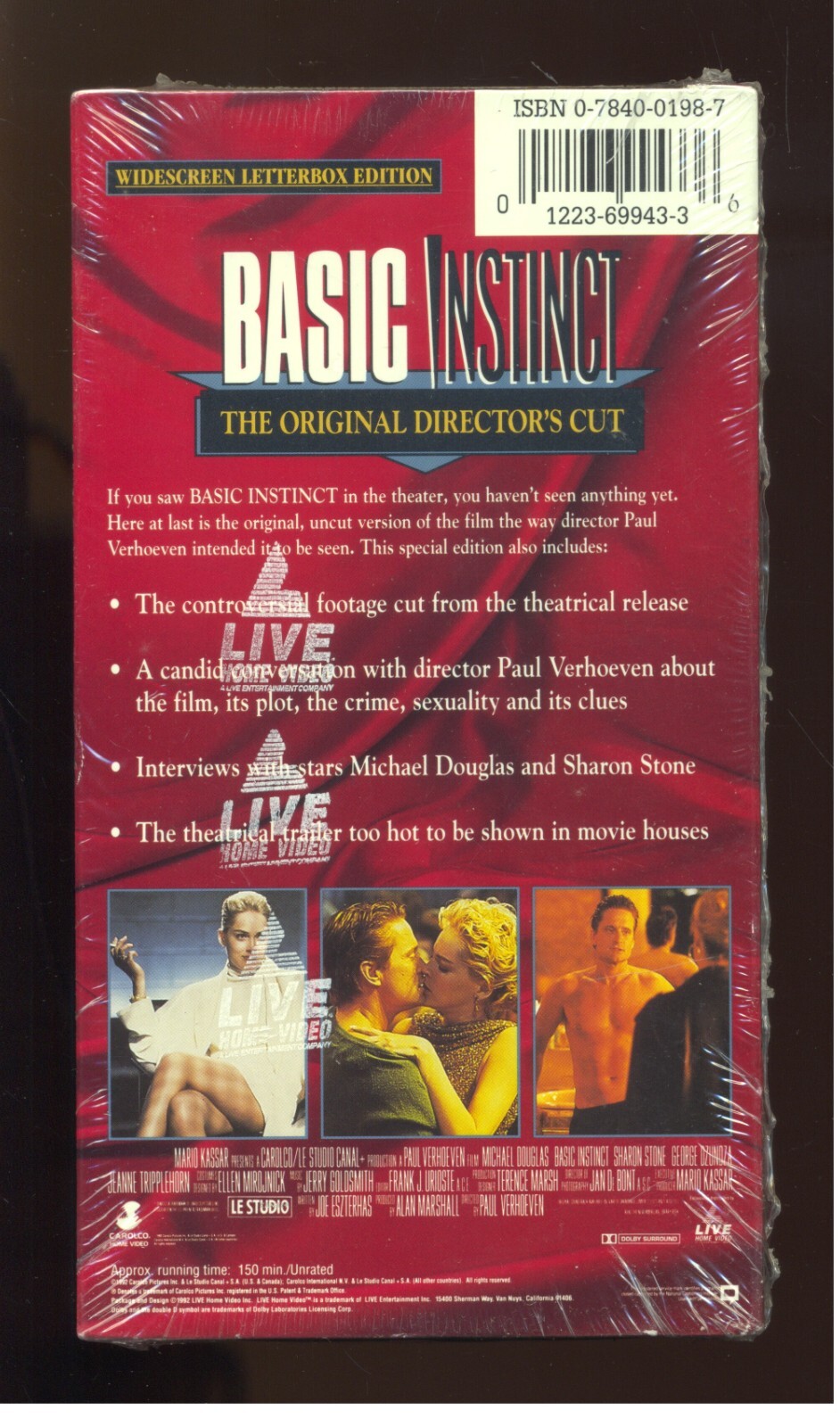 Basic Instinct (VHS, 1994, Widescreen Original Directors Cut) for sale ...