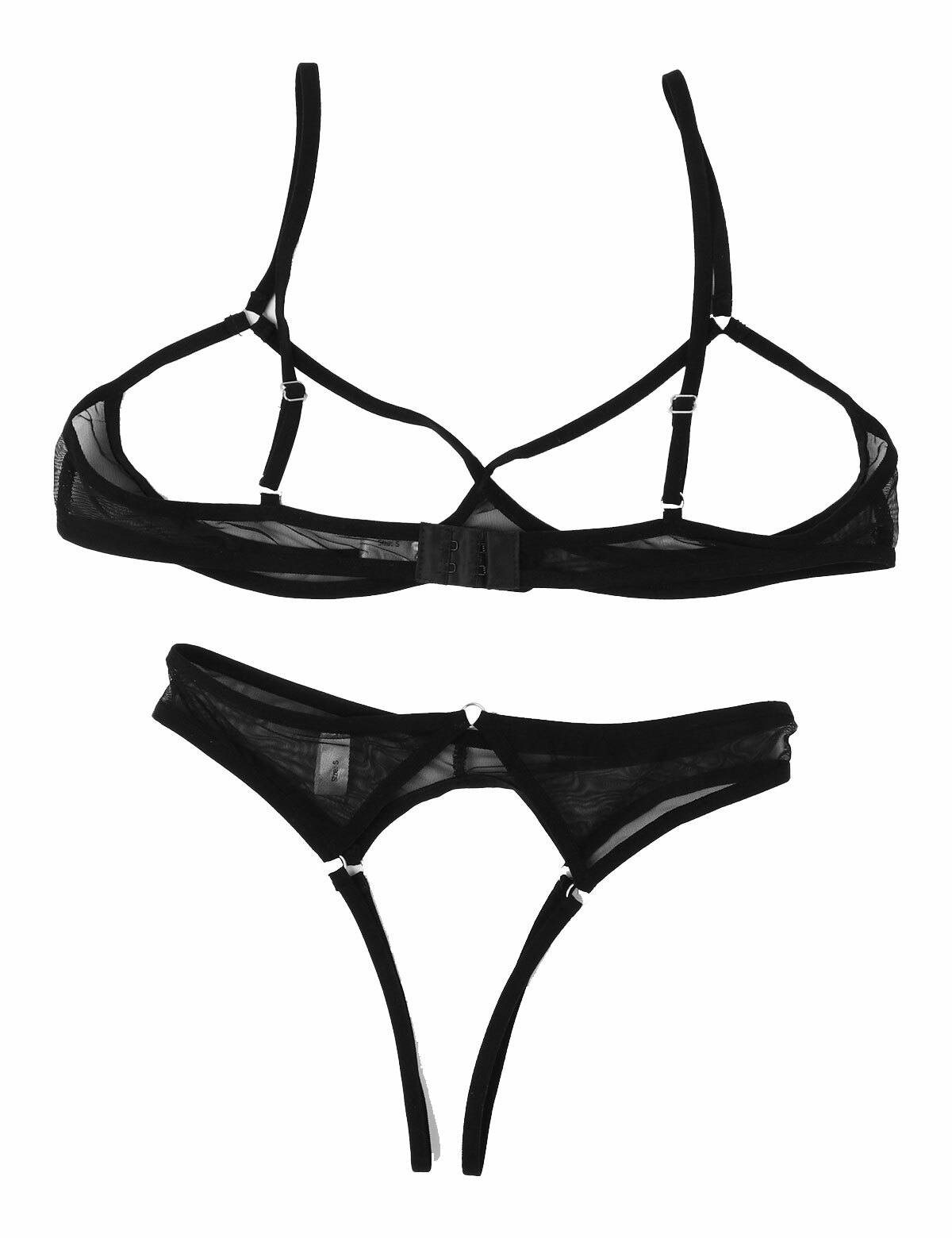 Women See Through Lingerie Set Open Cups Bra with Low Rise Crotchless ...