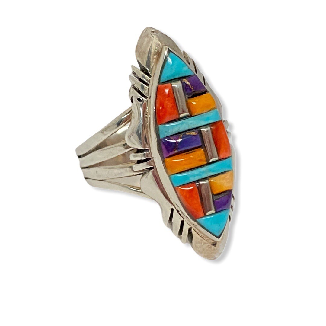 Vintage Philippines Sterling Silver Turquoise Inlay R… - Gem