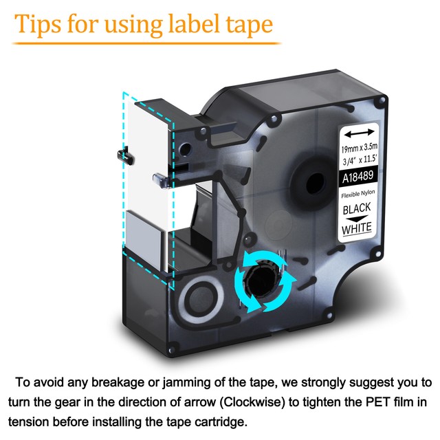 1pk Black on White Nylon Industrial Label 18489 for DYMO Rhino 3000 ...