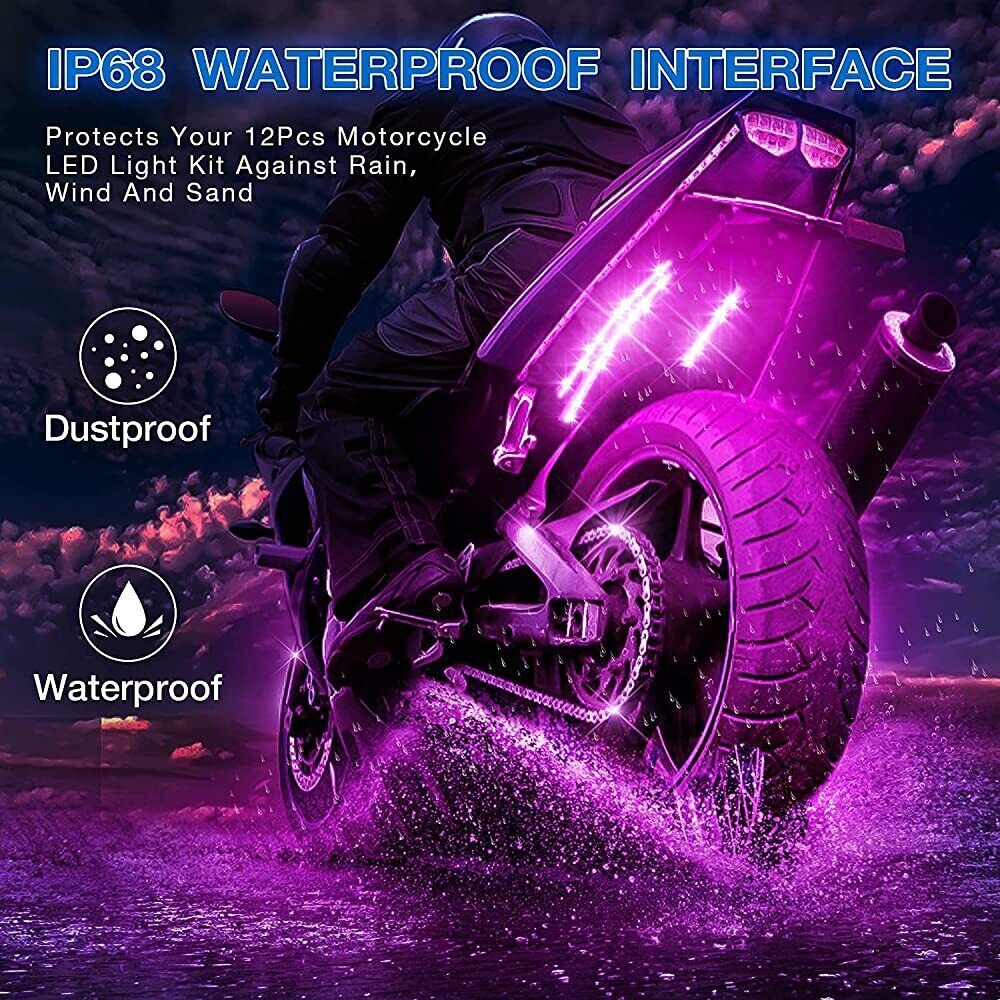 16PCS Motorcycle RGB LED Strip Light Under Glow Neon Kit Bluetooth APP ...