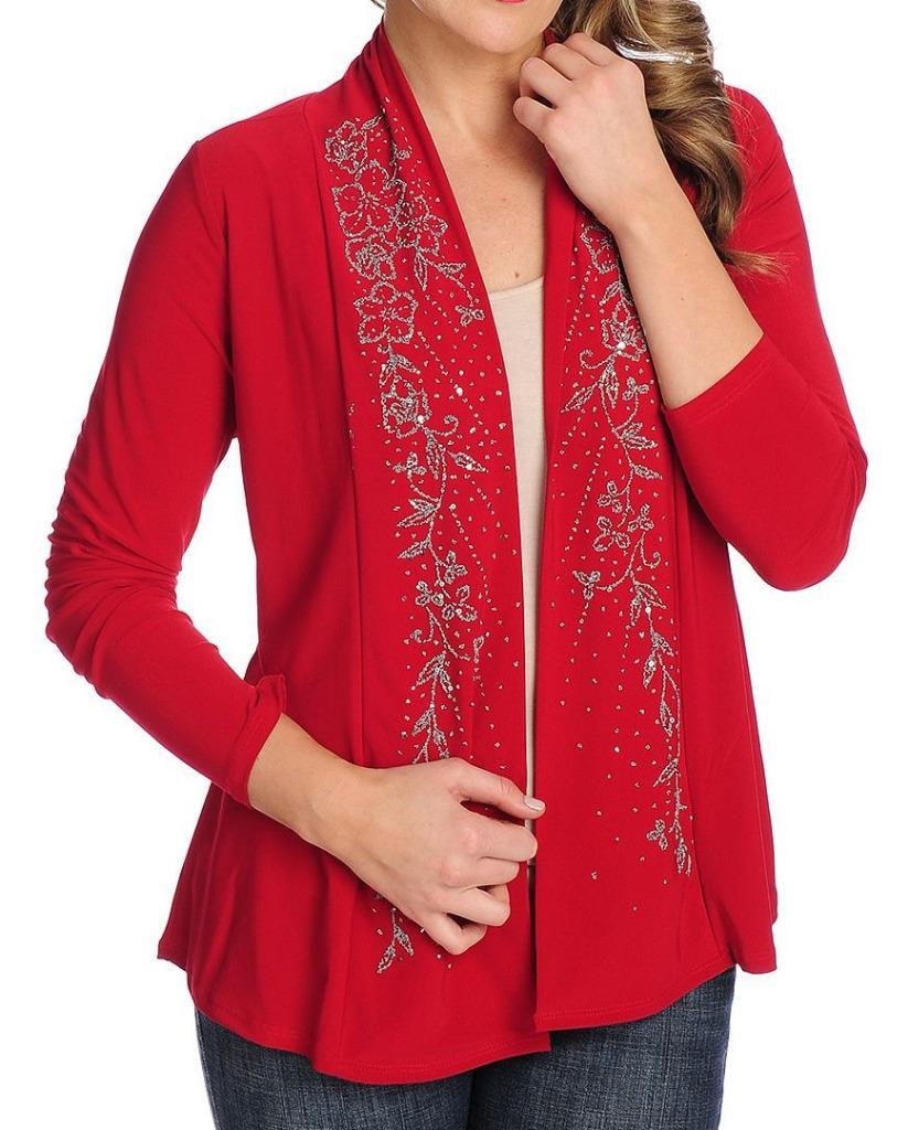 NEW Glitterscape Knit Long Sleeved Caviar Beaded Open Front Jacket - S ...