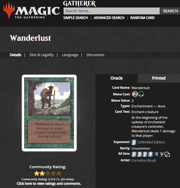 1993 MTG Magic the Gathering Unlimited Wanderlust Vintage WOTC PSA 9 ...