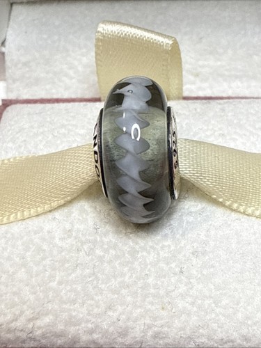 53B NWOT AUTH PANDORA SS BLACK ZIG ZAG MURANO GLASS CHARM #790601 ...