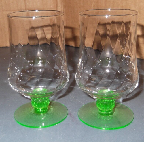 LOT 2 FLORIDIAN GREEN LIBBEY GLASS VENETIAN OPTIC JUICE GLASSES 3 3/4 ...