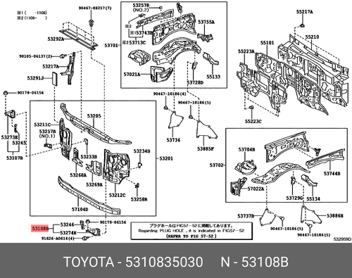 bracket sub-assy, radiator grille, lower left, 5310835030 for TOYOTA ...