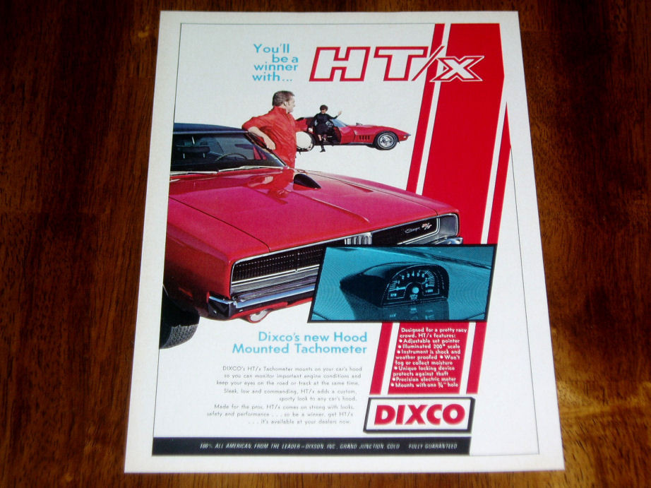 1969 DODGE CHARGER DIXCO HOOD MOUNTED TACH ORIGINAL AD*RT/426 Hemi/440 ...