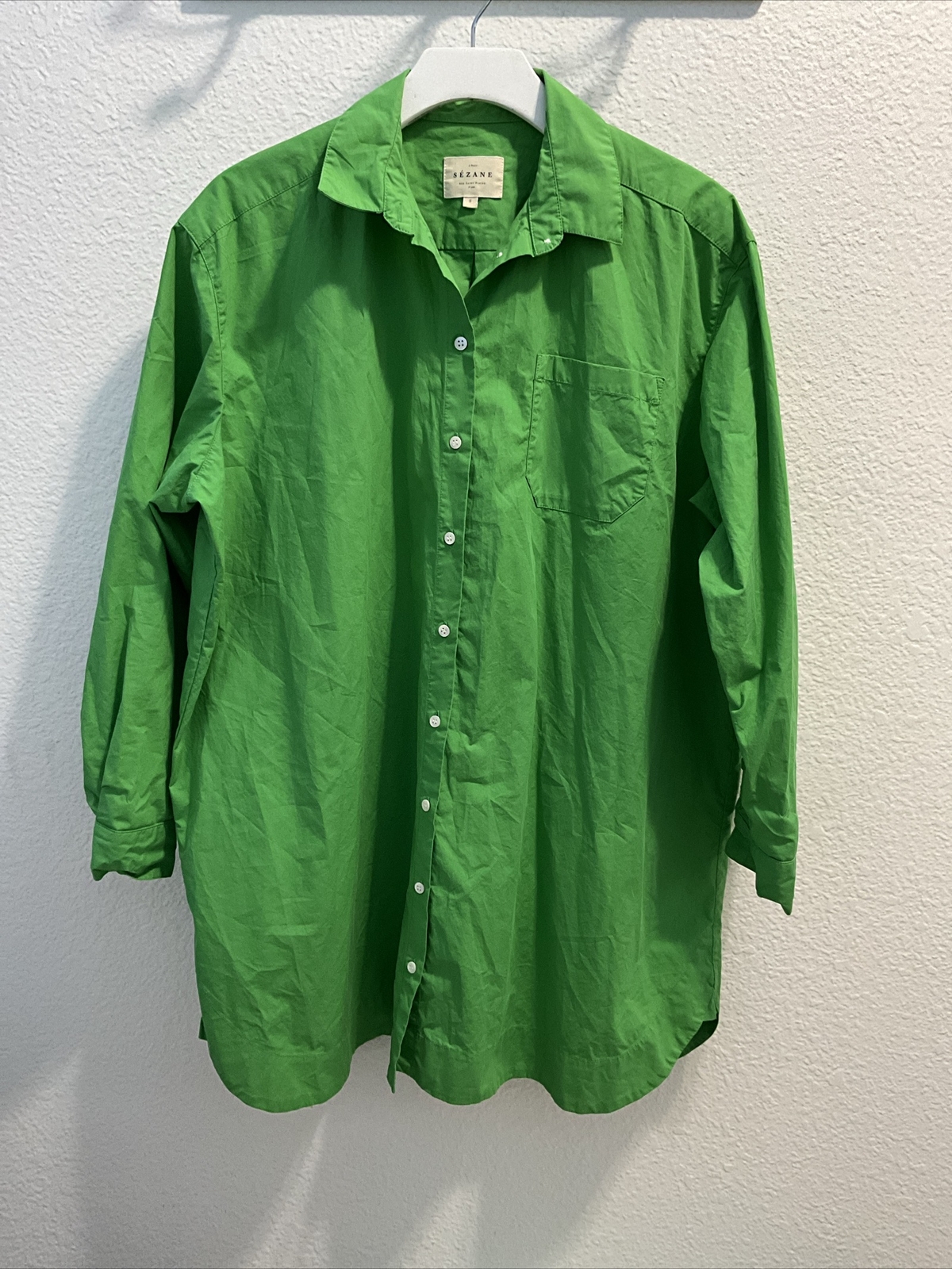 Sezane Rue Saint Fiacre Oversized Dress Shirt Green S… - Gem