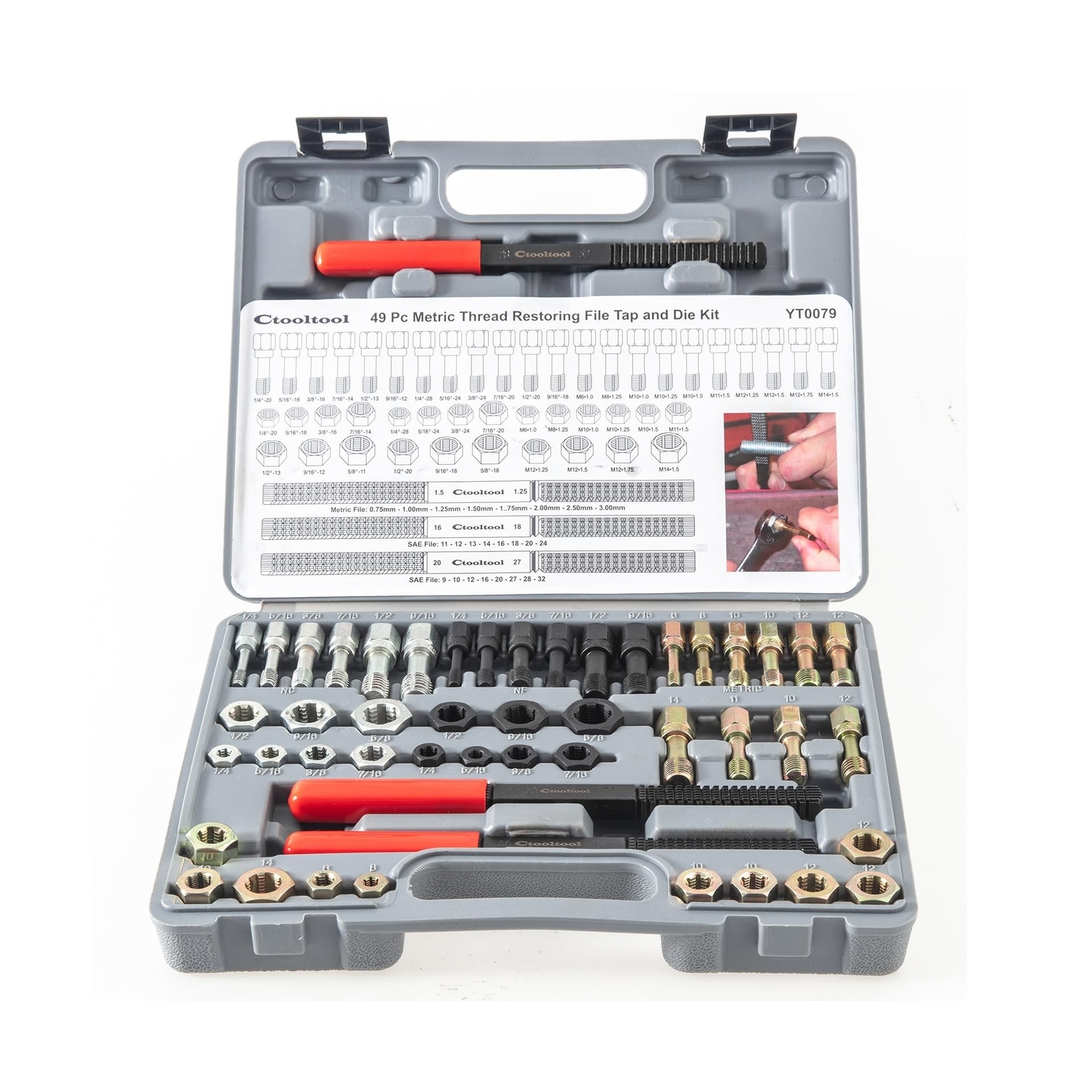 49Pcs Thread Chaser Kit Set, Thread Restorer Tap & Die Kit - Metric, UNC, UNF... | eBay