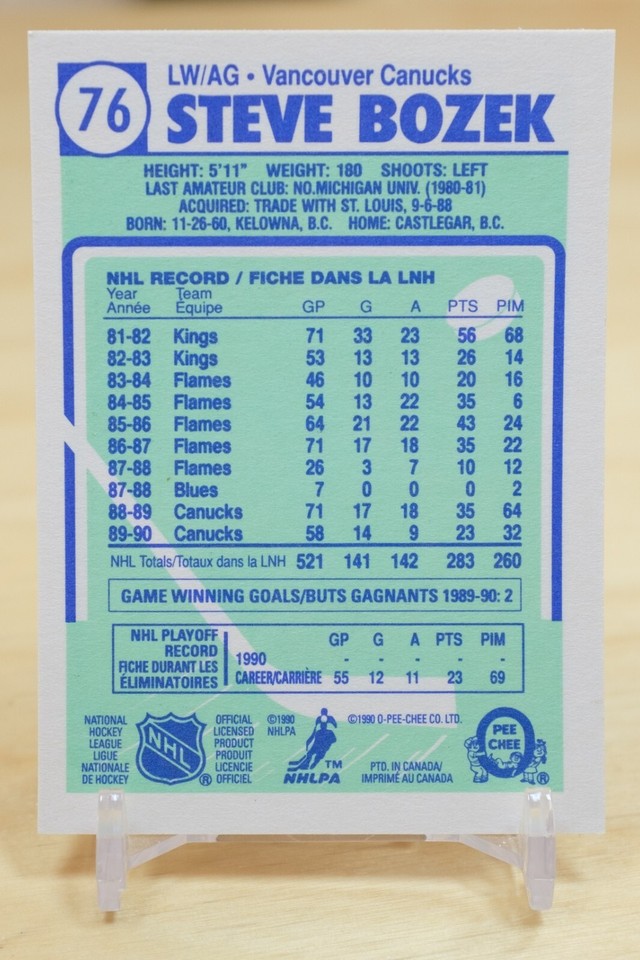 1990-91 O-Pee-Chee OPC Base #76 Steve Bozek - Vancouver Canucks | eBay