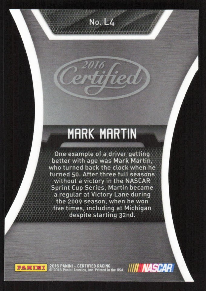 2016 Panini Certified Mark Martin Legends SN #L4 Card #/199 | eBay