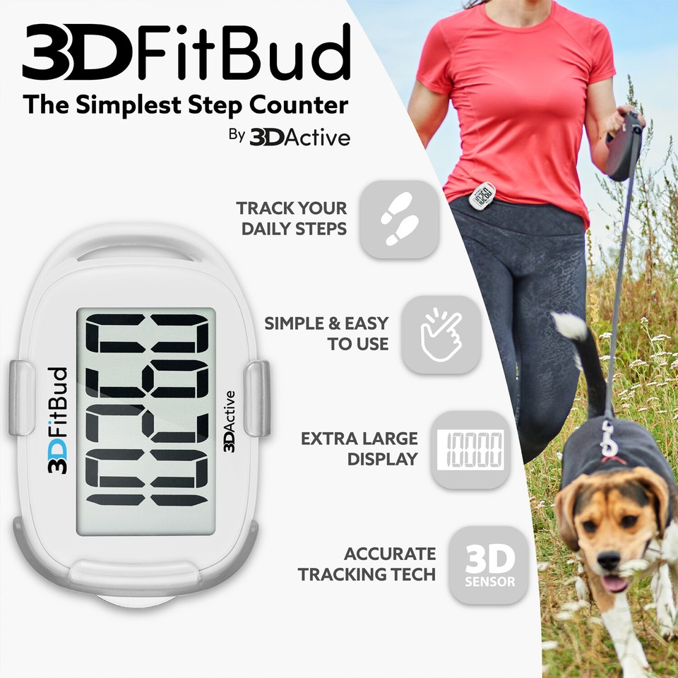 3DFitBud Simple Step Counter Walking 3D Pedometer with Clip and Lanyard ...