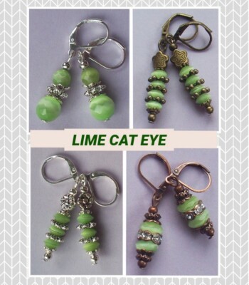 LIME GREEN CATS EYE drop earring Lever back handcrafted CHOOSE style | eBay