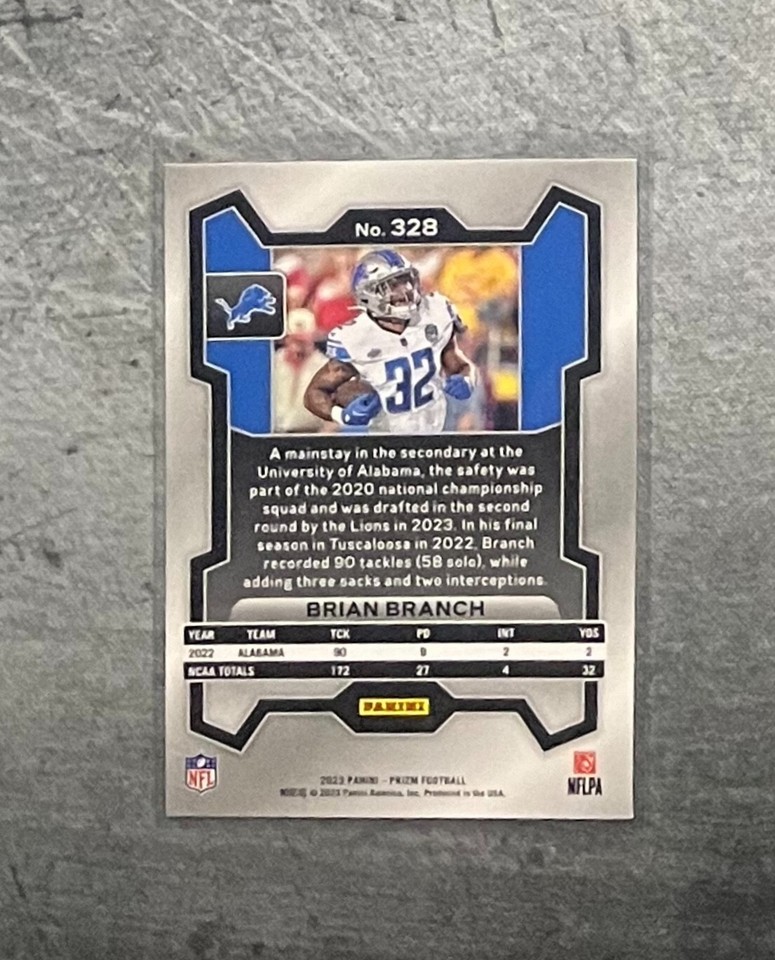 ROOKIE Brian Branch Base No. 328 Prizm Football 2023 | eBay