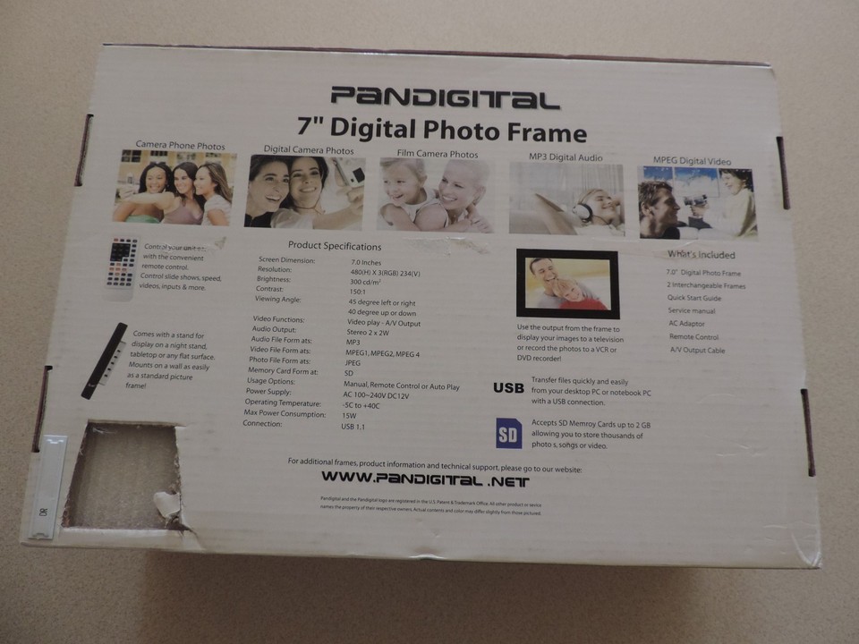 PANDIGITAL 7" INCH DIGITAL PHOTO FRAME WITH REMOTE & INTERCHANGEABLE ...