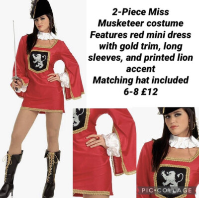 Musketeer Ladies Fancy Dress Costume Size 6-8 Includes Hat | eBay UK