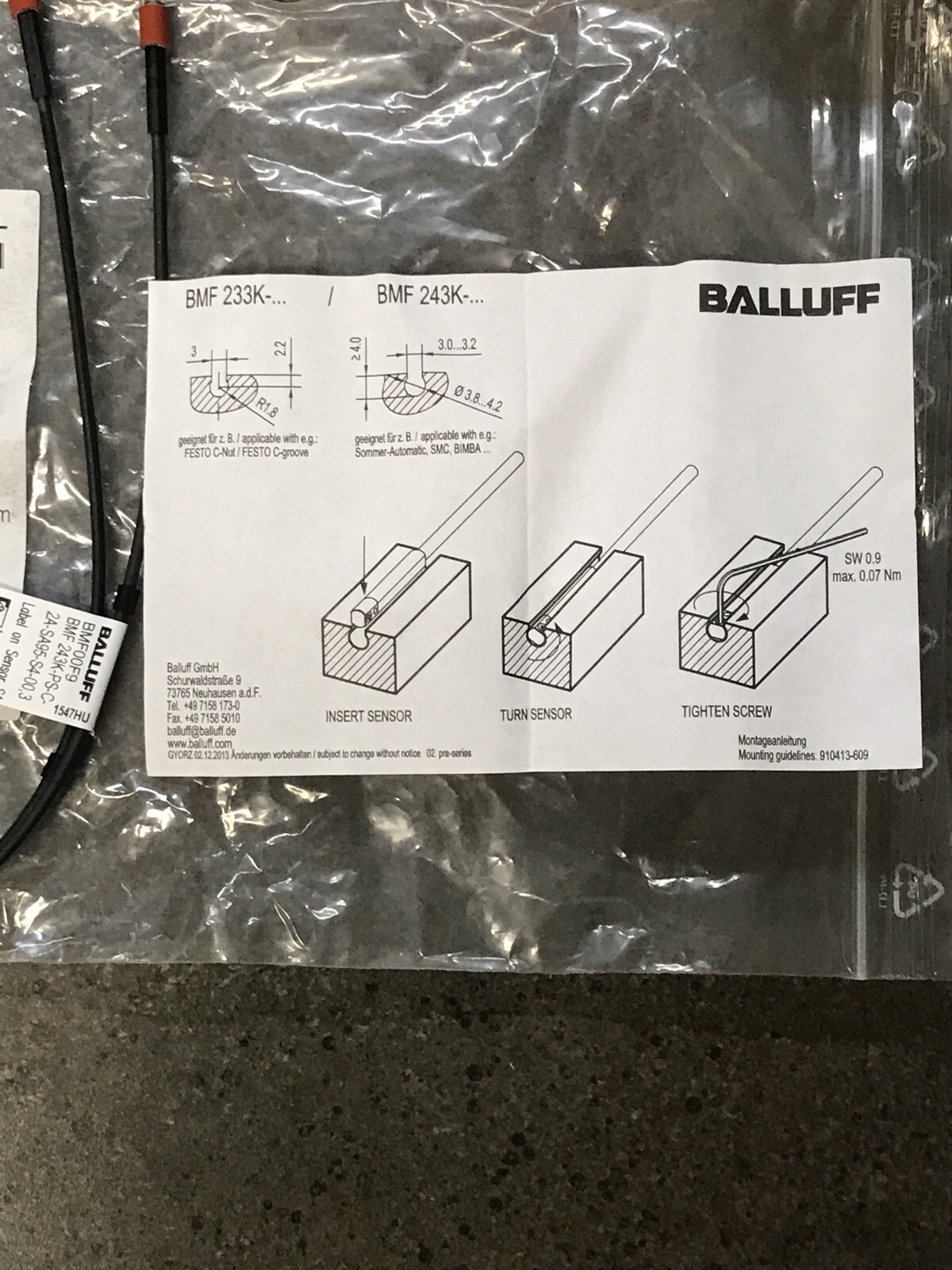 BALLUFF BMF00F9 MAGNETIC FIELD SENSOR BMF 243K-PS-C-2A-SA95-S4-00 3 N ...