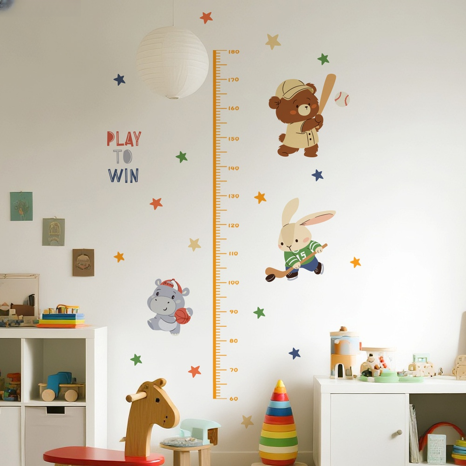 Creative Cartoon Animal Height Stickers Wall Decals PVC 60x30cm 2 ...