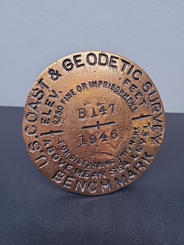 Brass U.S. Coast & Geodetic Survey Bench Mark B147 1946, Marker With ...