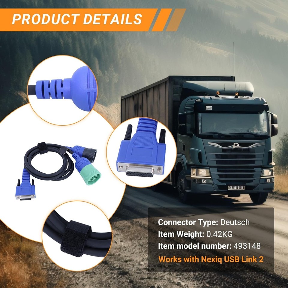 DB26 Nexiq 493148 Diagnostic Cable 6/9-Pin Cummins Adapter for Trucks ...