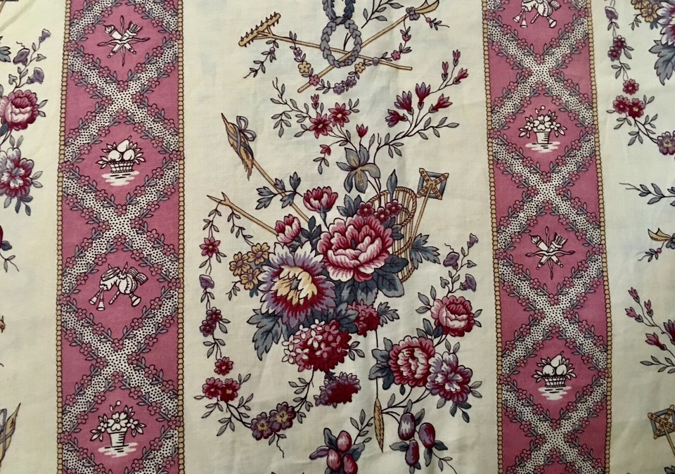 Antique French Country Floral Cotton Linen Interiors Fabric ~Lavender ...