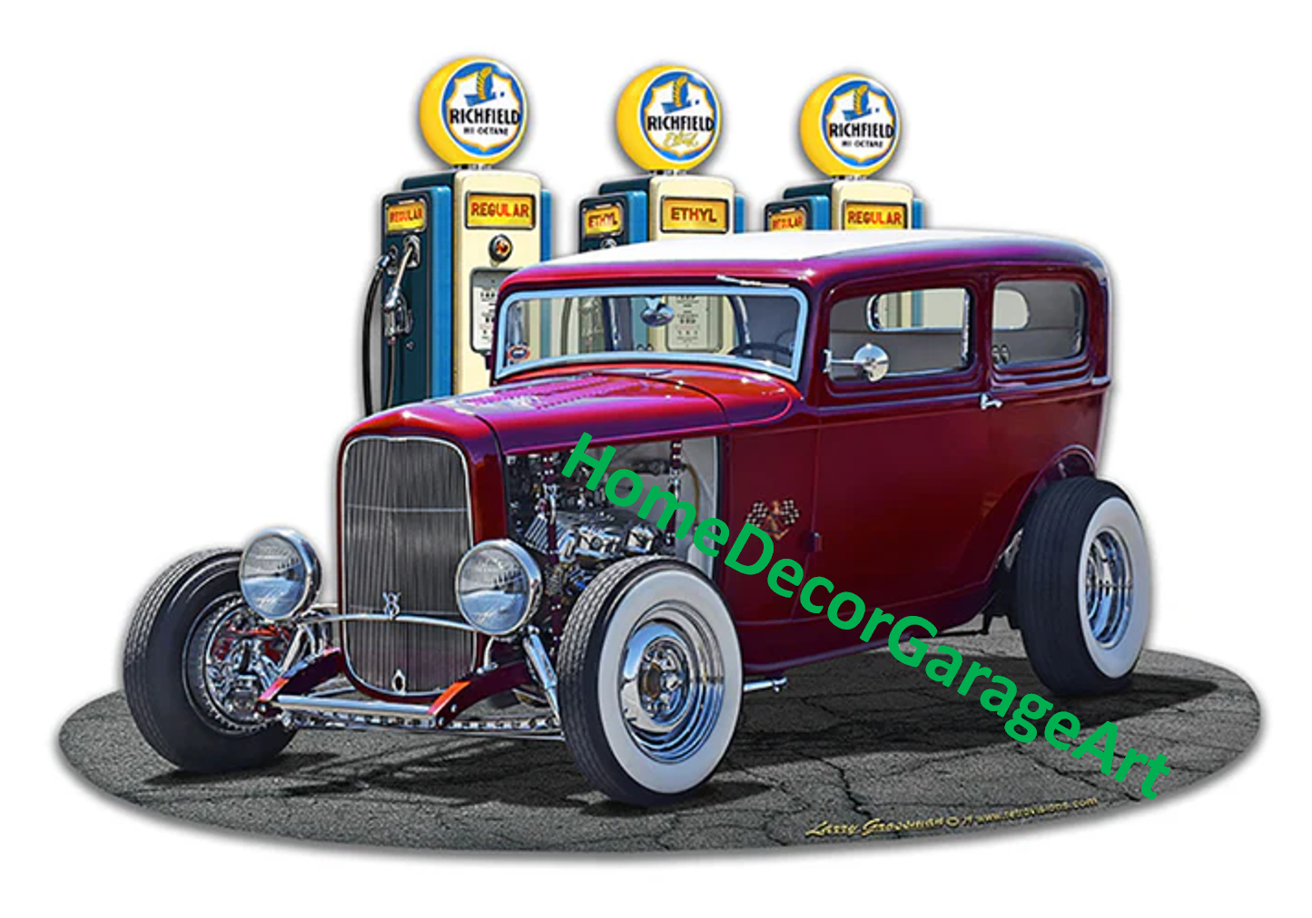 1932 Sedan Custom Hot Rod Gas Pumps Girl Metal Sign Vintage Style ...