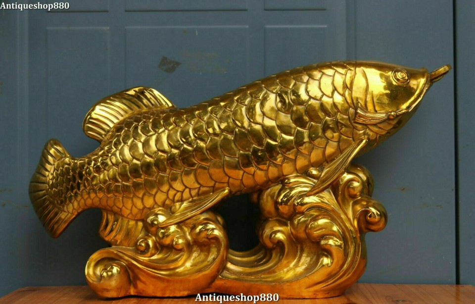 22" China Bronze Fengshui Fish Fishes Goldfish Coin Wealth Animal Ruyi ...