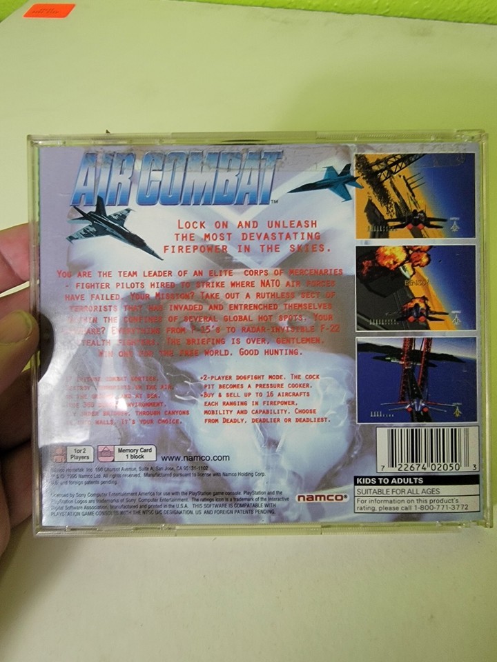 Air Combat (Sony PS1, 1995) Disc and Case Greatest Hits Playstation One ...