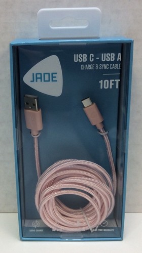 Jade USB C- USB A Charge & Sync Cable, 10 Ft, Choose Color, Free ...
