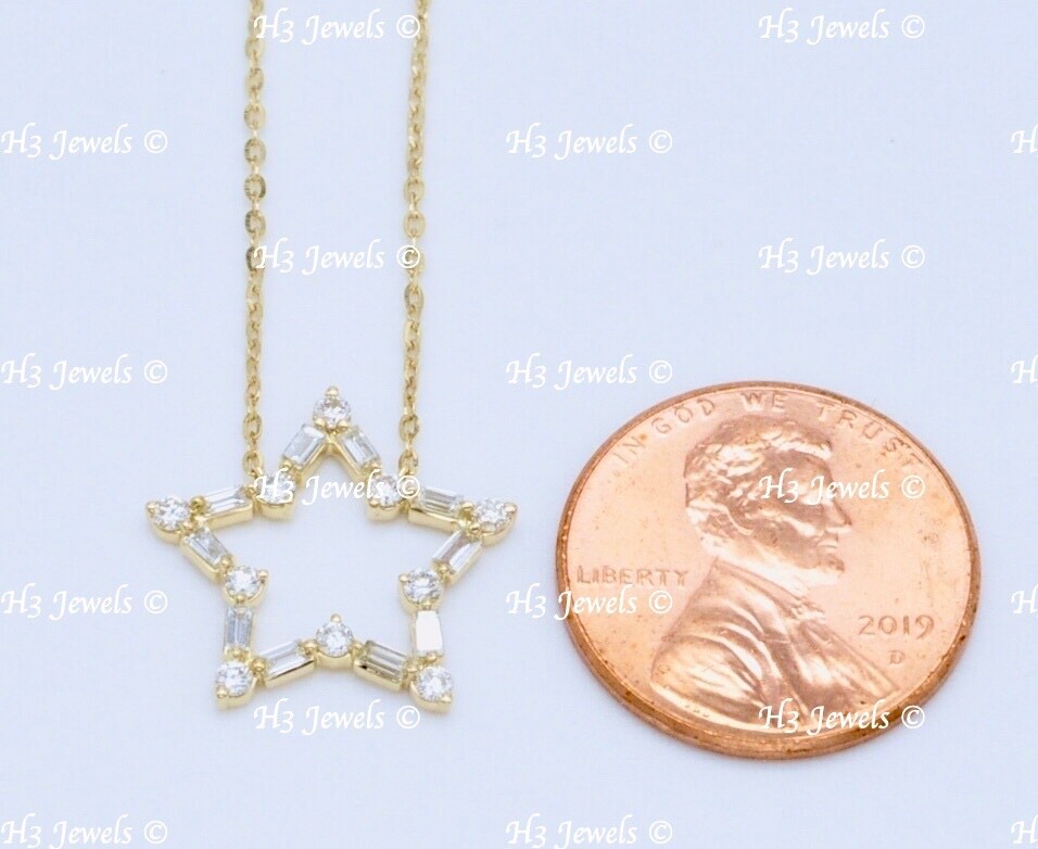 14kYellow gold diamond Star necklace dainty cute | eBay
