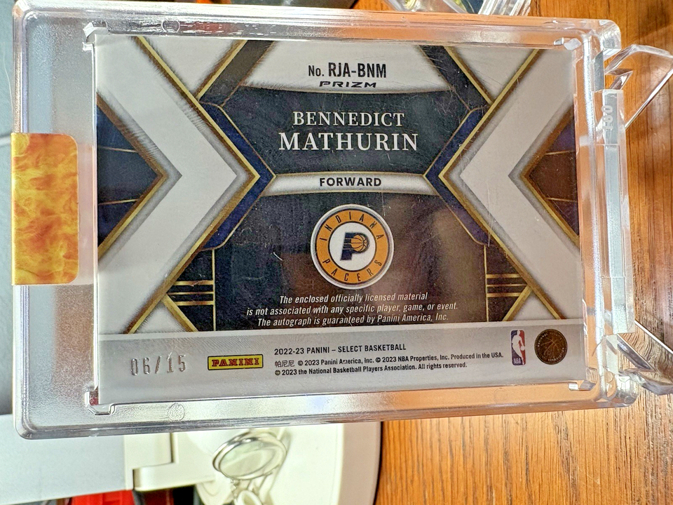 2022-23 Panini Select Bennedict Mathurin RC Purple Pulsar Patch Auto #06/15 RARE | eBay