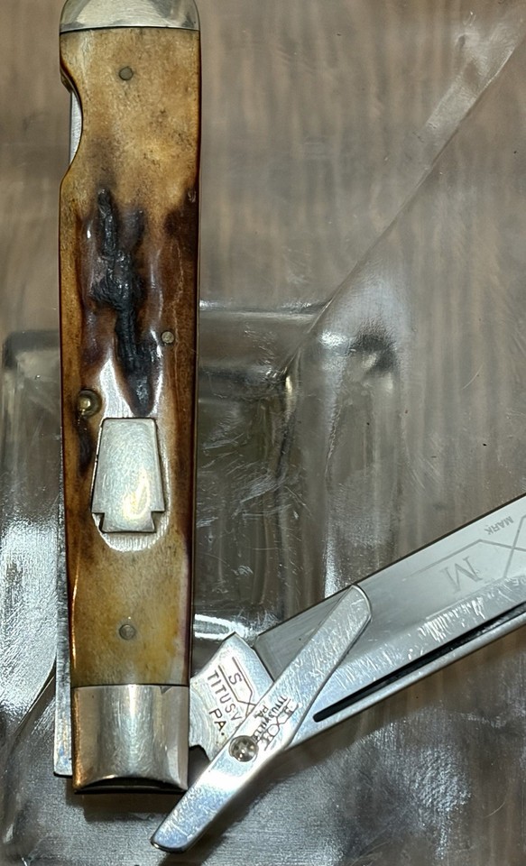 SCHATT & MORGAN,1995, SWING GUARD LOCKBACK KNIFE, BURNT STAG TITUSVILLE ...