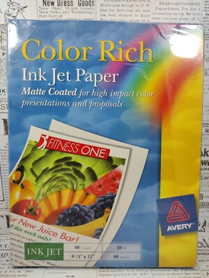 Avery Color Rich/Matte Coated Inkjet Paper 98 Bright 28LB 80Sheets 8.5 ...