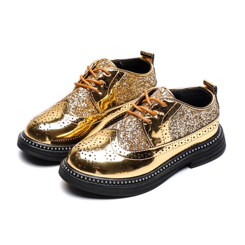 Kids Boys Fuax Leather British Style Sequins Lace Up Flats Round Toe ...