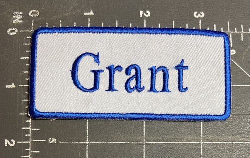 Grant Name Tag Patch ID Badge Uniform Shirt Blue White Mechanic Garage ...