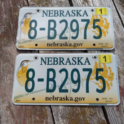 PAIR 2017 Nebraska License Plates - "8-B2975" meadowlark 1 2017 sticker ...