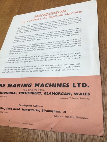 HENDERSON DE FRAZING MACHINE - Original 1950’s Sales Brochure - Very ...