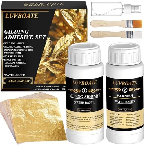 Gilding Adhesive Set, Gold Leaf Kit, 3.53oz Water Based Adhesive and 3 ...