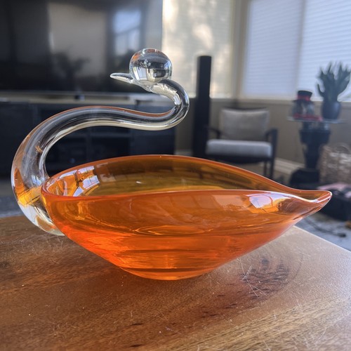 Duncan and Miller Swan Bowls Candy Dishes Orange & Clear, Vintage Art ...
